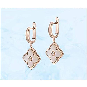Mother of Pearl Flower Dangle Drop Earrings for Women with Cubic Zirconia in 925 Sterling Silver with Rose Gold Plating Hinged Back by Lavari Jewelers