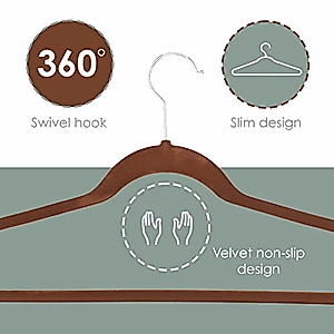 Home Basics Velvet Clothes Hangers (Pack of 10), Brown Felt Hangers for Tops, Jackets, Dresses, and Pants | Contoured Hangers with Notches | Ultra-Thin Space Saving Clothes Hangers