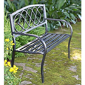 Plow & Hearth Celtic Knot Patio Garden Bench Park Yard Outdoor Furniture| Cast and Tubular Iron Metal| Powder Coat Black Finish| Classic Decorative Design| Easy Assembly 50" L x 17 1/2" W x 34 1/2" H