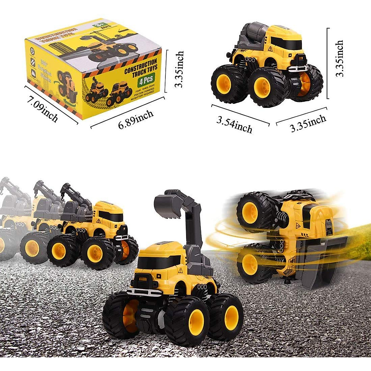 LONANDY Construction Truck Toy Push and Go Car Toys for Boys and Girls, Friction Powered Toy Car Set Include Crane Mixer Excavator Dump Truck, Party Supplies for Toddlers Kids Ages 3+