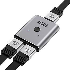 HDMI Switch 4K@60Hz, Ultal Slim Aluminum ICZI HDMI Switcher 2 in 1 Out &1 in 2 Out Bi-Directional HDMI Splitter HDCP 2.0 Support 4K 3D HD 1080P for PS5 PS4 Xbox Roku HDTV Blu-Ray DVD TV Box