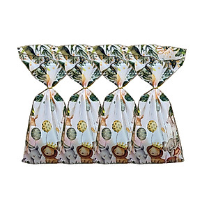50 Pieces Jungle Safari Animal Party Treat Bags Wild One Candy Goodies Favor Gift Bags Animal for Jungle Safari Petting Zoo Farmhouse Theme Birthday Party Baby Shower