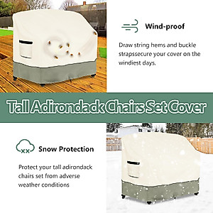 Osileyo Tall Adirondack Chairs Set Cover for Poly Balcony Chair with Connecting Tray Patio Stools,100% Waterproof Heavy Duty Tall Outdoor Adirondack Chair Table Covers, Beige