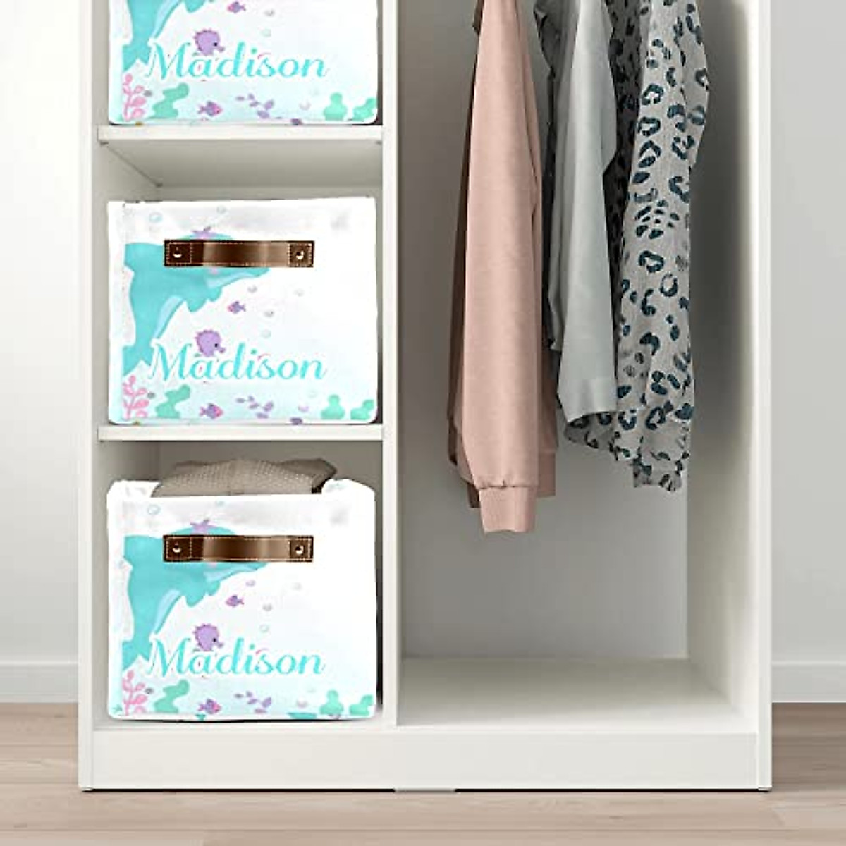 Joyestore Whale Turtle Coral Personalized Storage Bins Basket ,Custom Box Cube Organizer with Handle for Shelves Wardrobe Nursery Toy 2 Pack