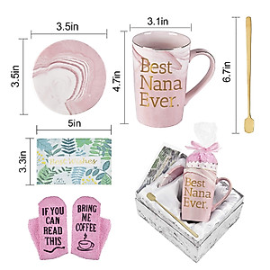 Best Nana Ever Funny Coffee Mug Nana Gifts for Women Grandma Mothers Day Gifts for Nana Women from Grandchildren Grandson Grandkids Grandma Marble Cup 14 Oz Pink with Gift Box, Socks