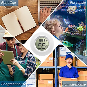 8 Pieces Mini Hygrometer Thermometer Round Digital Humidity Gauge Monitor Electronic Humidity Temperature Meter LCD Display Indoor Outdoor Hygrometer Thermometer for Greenhouse Home Kitchen (White)