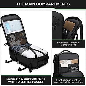 Maelstrom Travel Backpack for Men Women, 35L Carry on Backpack for Traveling on Airplane,with Belt Bag&Shoe Compartment,Waterproof Laptop Backpack fit 17”Laptop-Classic Black, Large