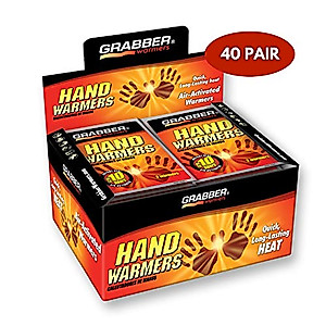 Grabber Hand Warmers - Long Lasting Natural Odorless Air Activated Warmers - Up to 10 Hours of Heat - 40 Pair , 3.5x2"