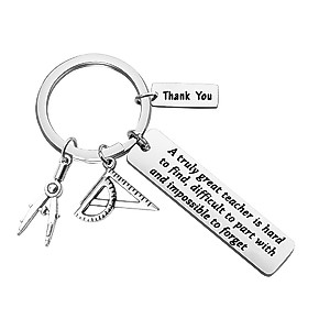 FUSTMW Math Teacher Gifts Keychain Thank You Gifts for Math Teacher Appreciation Gifts Mathematics Jewelry Gifts A Truly Great Teacher Is Hard to Find (silver)