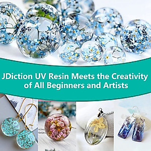 JDiction New UV Resin Kit with Light, Crystal Clear Hard Resin Sunlight Curing UV Resin Beginner Kit for Jewelry, Doming, Coating, and Casting, DIY Craft
