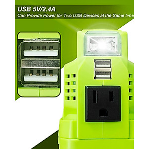 150W Power Inverter Generator Fit for Ryobi 18V Lithium Battery, DC 18V to AC 110V-120V Portable Power Station, with 2 USB & AC Outlet & 200LM LED Light Modified Sine Wave Power Inverter