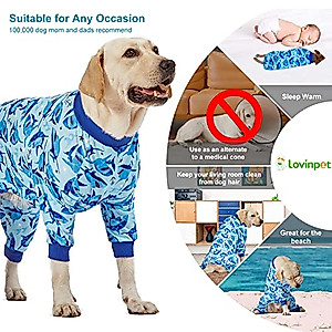 LovinPet Clothes for Great Dane Dogs: Pjs for Large Dogs, Lightweight Onesie, Sea Shark Action Print, Dog Clothing, UV Protection, Easy Wearing Adorable Dog Jumpsuit/Large