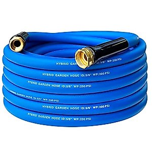 DayisTools Heavy Duty Hybrid Garden Hose 50ft, Flexible Kink Resistant Water Hose 5/8 IN x 50 Feet, Lightweight, Super Strong, All-weather, Burst 600 PSI, 3/4 IN GHT Solid Brass Fittings, Blue