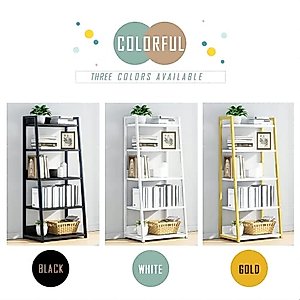 IOTXY 5 Tier Open Bookshelf - Steel and Wood Display Stand, 50CM Width Floor-Standing Bookcase, White