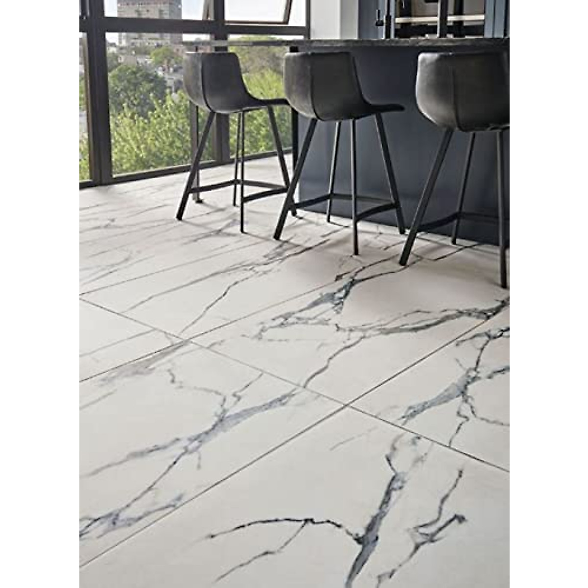 12x24 White with Bardiglio Grey Veining Porcelain Floor Tile for Kitchen, Backsplash, Countertop, Bathroom, Fireplace Surround (Polished, Pallet of 60 Pieces (116 sq.ft))