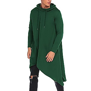 COOFANDY Mens Christmas Poncho Hooded Cape Cloak Asymmetric Hem Pullover Hoodie Green
