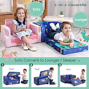 ACRABROS Kids Couch: Toddler Sofa Bed Fold Out for Gilrs Boys Baby Flip Out Convertible Lounge Chair Space