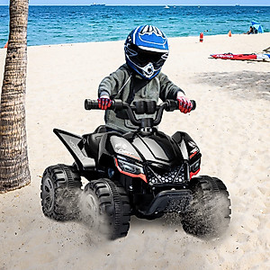 TOBBI Electric Ride On ATV for Kids, Toddlers 6V Battery Powered Ride On Toy with LED Lights Mist Spray Device, 4 Wheeled Electric Car with Radio & Music for Children Aged 1-3-Black