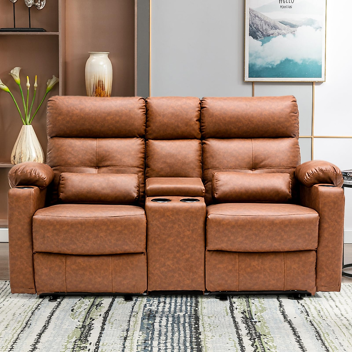 Consofa Power Reclining Loveseat, Reclining Loveseat with Console, Loveseat Recliner with Heat and Massage, Extending Footrest, Power Recliner Loveseat with Lumbar Support, Side Pocket for Living Room
