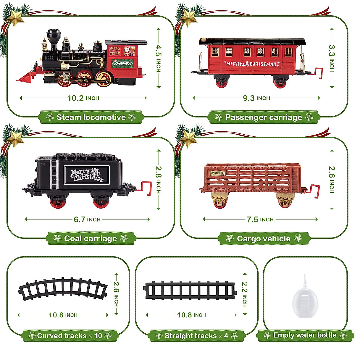 Shemira Christmas Train Set, Train Toys for Boys Girls,Toy Train with Light Smoke and Sound,Steam Train Set for Around Christmas Tree,Christmas Train Toys Gifts for 3 4 5 6 7 8+ Year Old Kids