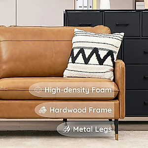 Z-hom 67" Top-Grain Leather Sofa, 2 Seater Loveseat Couch, Mid-Century Modern Leather Couch for Living Room Bedroom Apartment Office, Cognac Tan