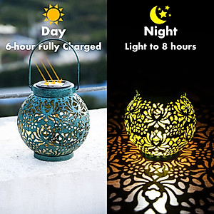 2 Pack Solar Lanterns Outdoor Waterproof, Hanging LED Lanterns on Tree Decor, Decorative Retro Metal Solar Lights Lamp for Table Patio Yard Garden Fence Backyard Porch Pathway Walkway Driveway, (Blue)