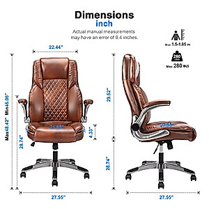 REFICCER Executive Home Office Chairs, Ergonomic High Back Swivel Computer Desk Chairs with Flip up Arms and Height Adjustment, Office Task Desk Chair Swivel Home Comfort Chairs (9301 Brown)