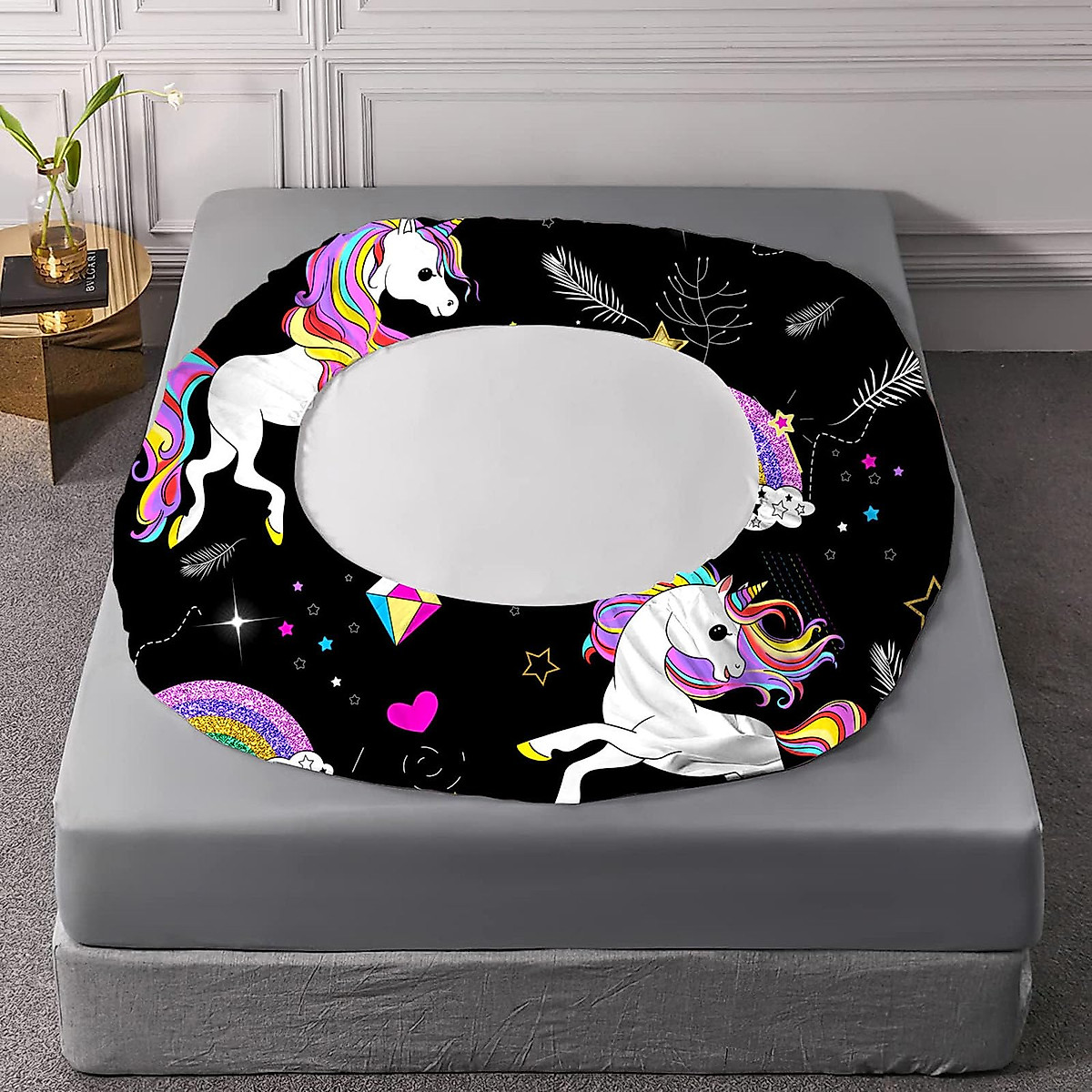 VTKON Black Unicorn Sheets Set Rainbow Unicorn Sheets Set Twin Unicorn Room Decor for Girls Twin Unicorn Bedding Set Includes 1 Flat Sheet + 1 Fitted Sheet + 1 Pillowcase