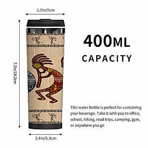 WONDERTIFY Kokopelli Coffee Cup Stylized Mythical Characters Playing Flutes Coffee Mug Stainless Steel Bottle Double Walled Thermo Travel Water Metal Canteen