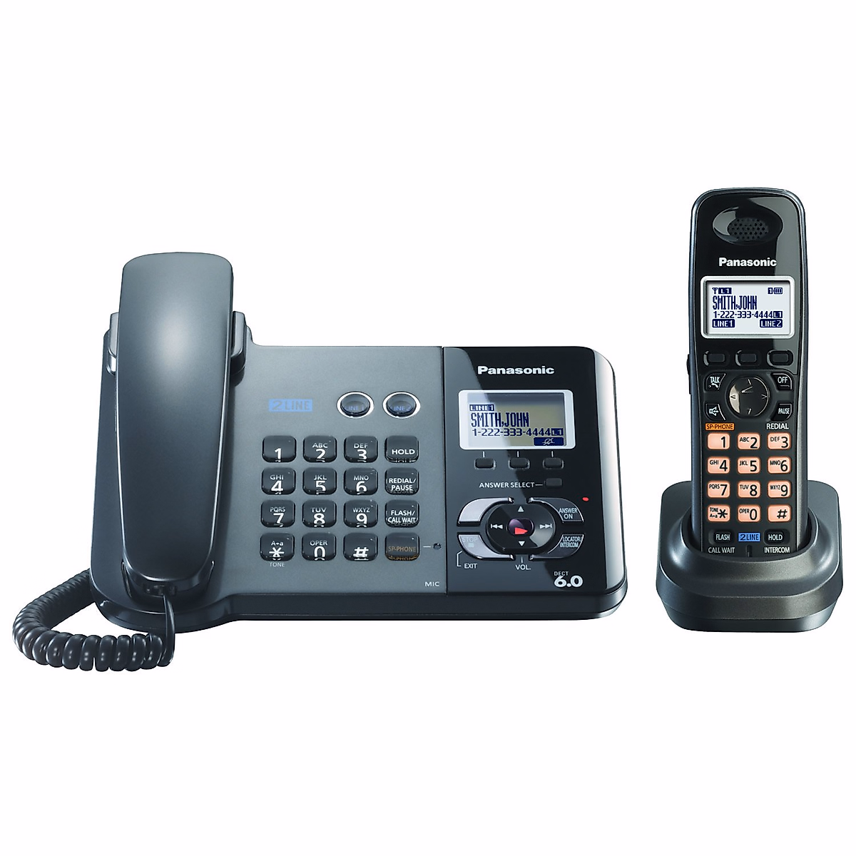 Panasonic KX-TG9391T 2-Line Corded/Cordless Phone, Metallic Black, 1 Handset