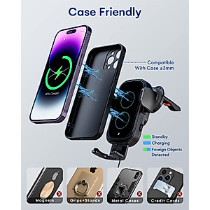 Wireless Car Charger, ZEEHOO DUOXX Dual Coils 15W Fast Charging Auto-Clamping Car Mount, Dash& Vent Wireless Car Phone Charger Holder for iPhone 15 14 13 12, Samsung Z Flip 4 3, S23+, etc