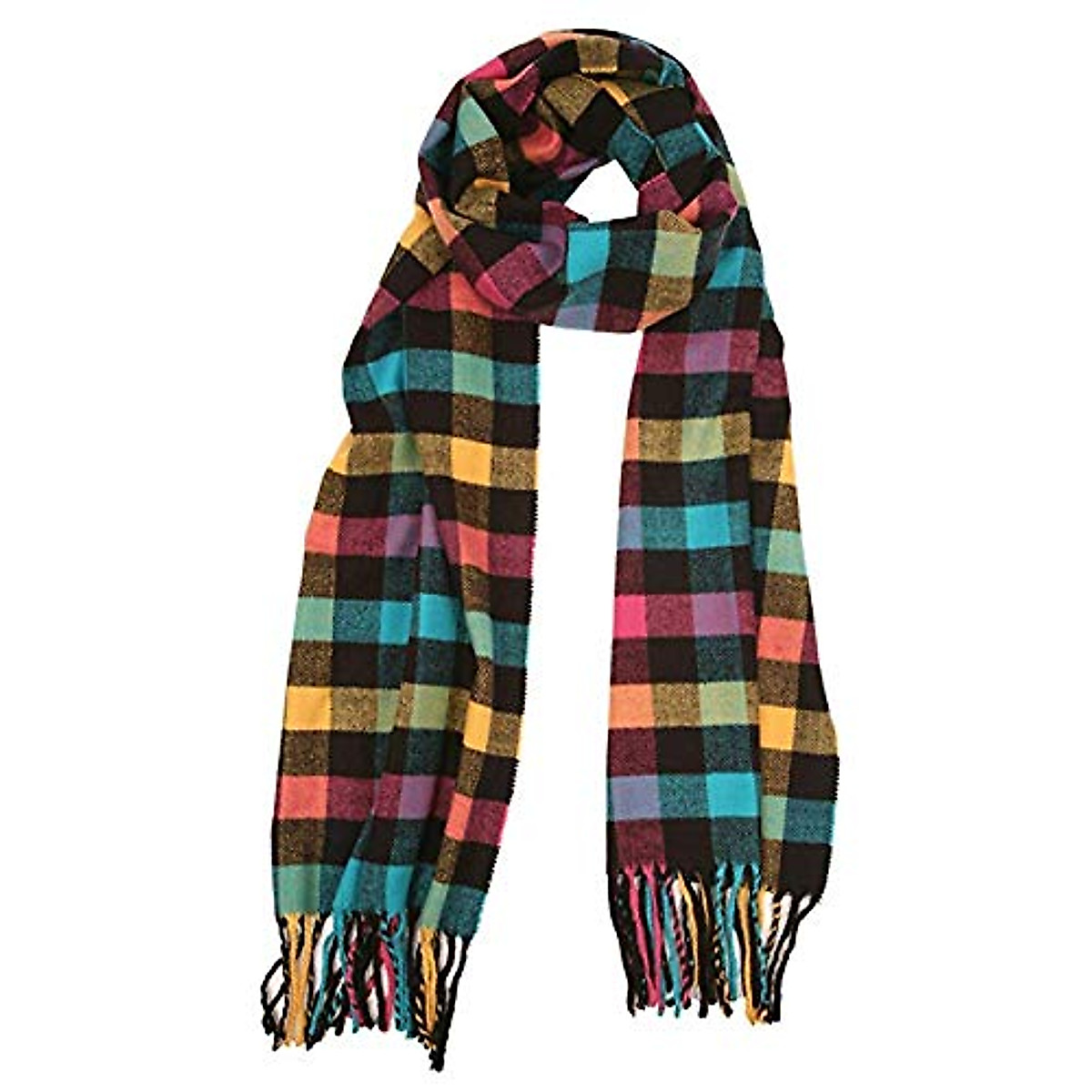 Cashmere Feel Soft Plaid Shawl Premium Quality Scarf with Fringes for women (Multi-Buffalo)