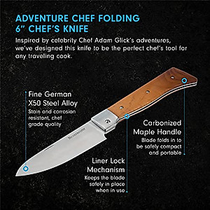 Messermeister Adventure Chef Folding 6” Chef’s Knife - German Steel & Carbonized Maple Handle - Rust Resistant & Easy to Maintain