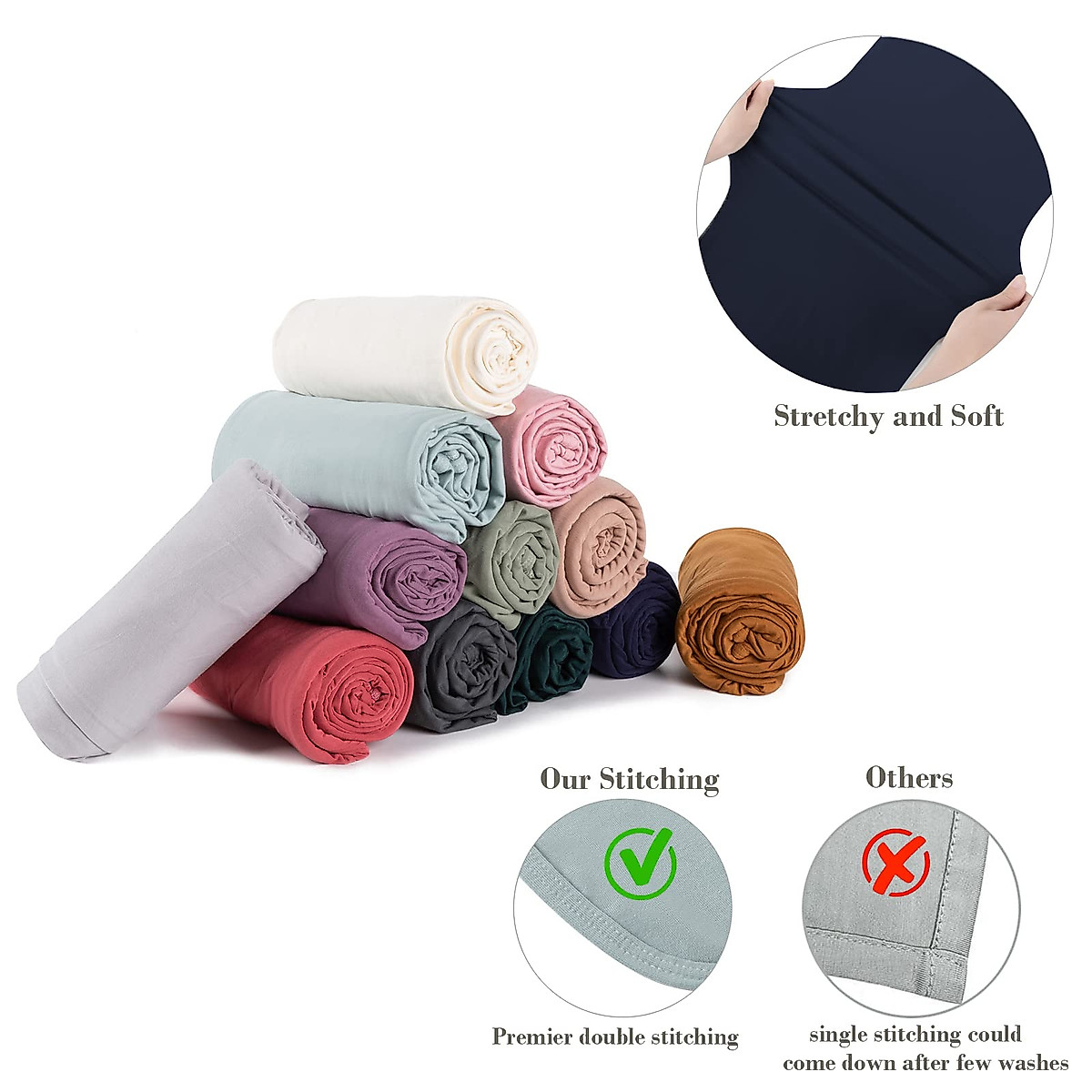 Bayceen Large Jersey Knitted Swaddle Blanket for Baby, Soft Stretchy Receiving Blanket for Newborns with Hat, Large 47 x 47 inches (Navy)