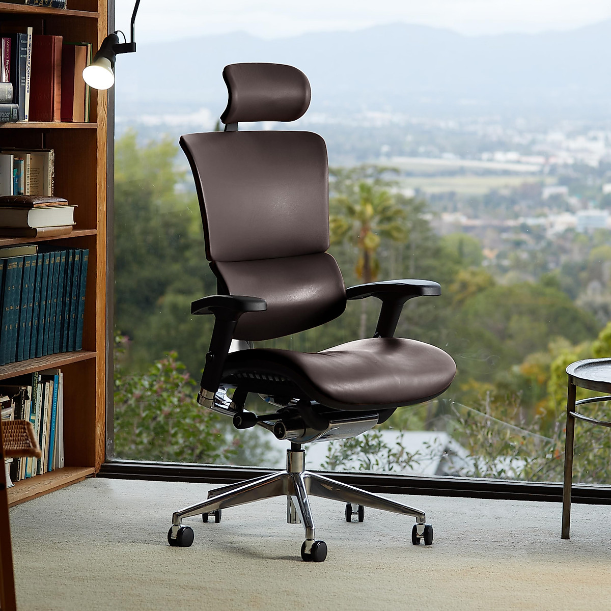X-Chair X4 High End Executive Chair, Brown Leather with Headrest - Ergonomic Office Seat/Dynamic Variable Lumbar Support/Floating Recline/Stunning Aesthetic/Adjustable/Perfect for Office or Boardroom