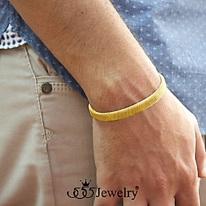 555Jewelry Stainless Steel Flexible Adjustable Cuff Bracelet, Unisex Open Bangle Bracelet, Mesh Bracelets for Women, Mens Cuff Bracelet, Mens Bangle Bracelet - Gold