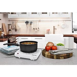 Elite Gourmet ESB-301F Countertop Single Cast Iron Burner, 1000 Watts Electric Hot Plate, Temperature Controls, Power Indicator Lights, Easy to Clean, White