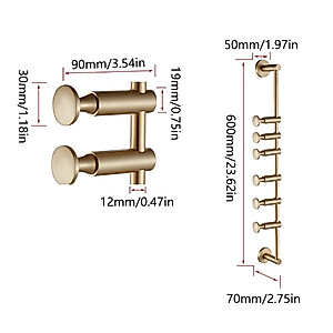 MIMODA Vertical Coat Rack Wall Mounted, 6 Hooks Wall Mount Coat Hooks Coat Rack for Entryway Bedroom Coats Scarfs Bag Hat Umbrella Space Saving (Gold)