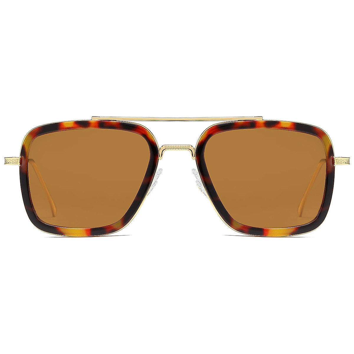 SOJOS Retro Square Polarized Sunglasses for Men Women Goggle Classic Alloy Frame HERO SJ1126 with Gold Frame/Tortoise Rim/Brown Lens