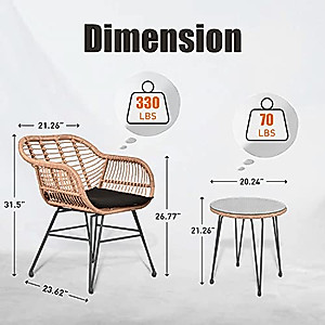 Leasbar 3 Piece Patio Conversation Bistro Set Porch Furniture Rattan Wicker Chairs，Outdoor Modern Garden Furniture Set for Porch Backyard Pool