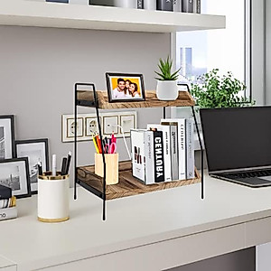 QUALLON Coffee Bar Accessories and Organizer, Coffee Station Organizer 2 Tier Bathroom Counter Organizer, Wood Coffee Tray, Bathroom Vanity Organizer, Countertop Shelf for Kitchen, Coffee Lover