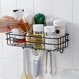 DOITOOL Self Adhesive Bathroom Shelf with Hooks, Shower Organizer Metal Shower Rack Bathroom Storage Basket, Kitchen Organization and Bathroom Storage
