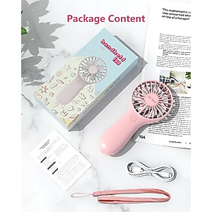 Zuvas Mini Handheld Fan 2600mAh Battery Operated Rechargeable Fan 3 Speed USB Powered Electric Fan Powerful Personal Fan Small Portable Travel Fan for Outdoor Indoor Makeup Eyelash with Lanyard, Pink