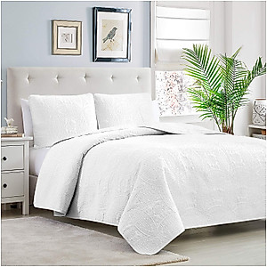Mellanni Full/Queen Bedspread Coverlet Set - Bedding Cover with Shams - Ultrasonic Quilting Technology - 3 Piece Oversized Quilt Set - Bedspreads & Coverlets (Full/Queen, White)