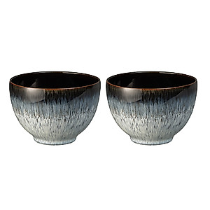 Denby - Halo Deep Noodle Bowls Set of 2 - Reactive Glaze Dishwasher Microwave Safe Crockery 900ml - Black, Grey Ceramic Stoneware Tableware - Chip & Crack Resistant Soup Bowls