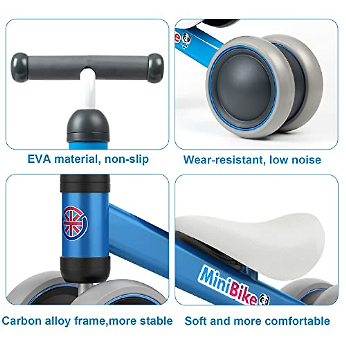 Ancaixin Baby Balance Bikes 10-24 Month Toddler Walker | Riding Toys for 1 Year Old Boys Girls | No Pedal Infant 4 Wheels Kids Bicycle | Best First Birthday Gift New Year Holiday Blue