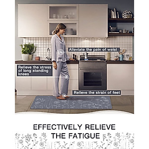 Kitchen Rugs and Mats Cushioned Anti Fatigue, WHTOR 2 PCS Non Skid Kitchen Runner Rugs, Waterproof Memory Foam Kitchen Floor Mat, Standing Desk Mat for House, Sink, Office, Kitchen (Gray)