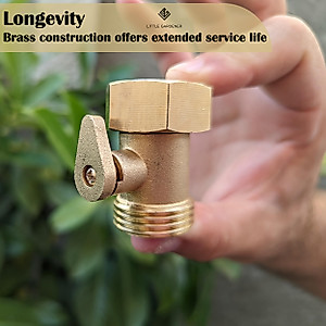 Little Gardener Hose Shut Off Valve - GHT 3/4 Inch Brass Garden Hose Valve - Heavy Duty Water Fittings to Connect to Outside Hose Bib - Shutoff Connector and Adapter for Outdoor Faucet Use On Off