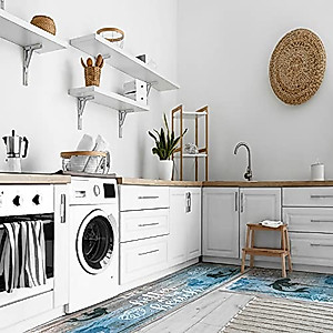 Haull Coastal Kitchen Rugs Set of 2 Ocean Kitchen Mat for Floor Soft Beach Rugs for Home Accessories Decor, 17 x 29 Inches and 17 x 47 Inches, Blue(Mermaid)