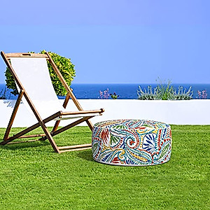 LVTXIII Outdoor/Indoor Inflatable Ottoman, Patio Footrest Stool, Portable Round Pouf for Patio Garden, Camping or Home, 21x21x9 Paisley
